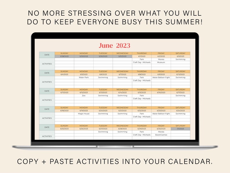 Summer Activity Planning Spreadsheet | Google Sheets Spreadsheet ...