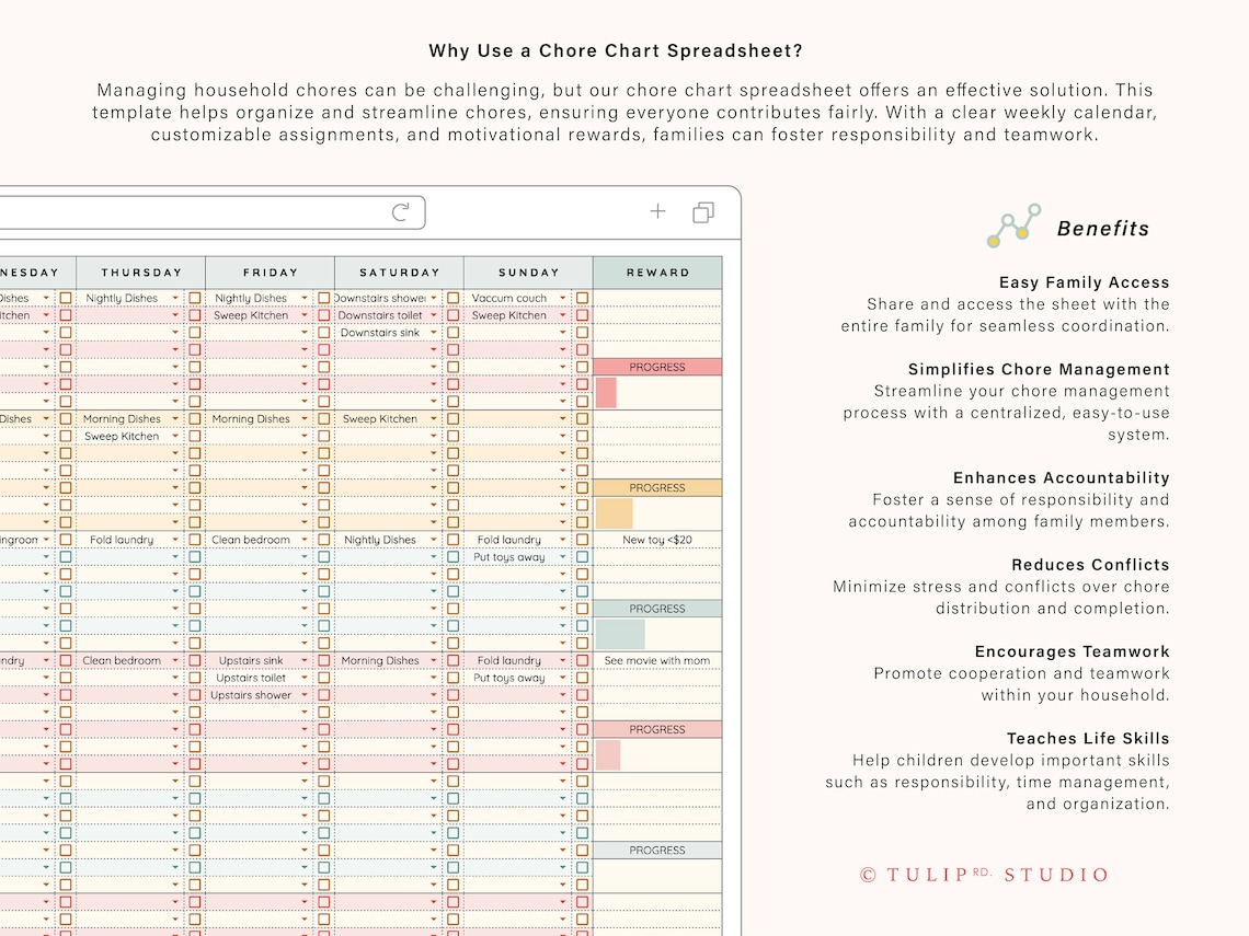 Family Chore Chart | Google Sheets Spreadsheet Template | Digital Chore ...