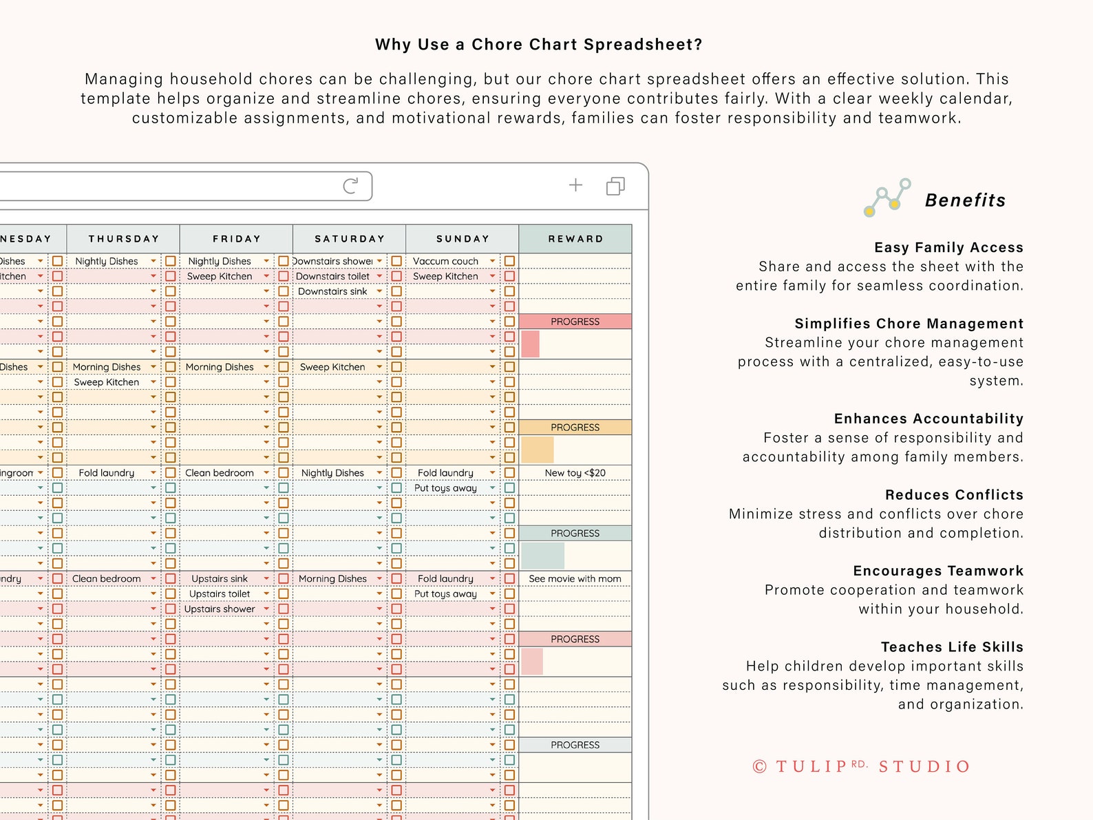 Family Chore Chart | Google Sheets Spreadsheet Template | Digital Chore ...