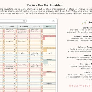 Family Chore Chart | Google Sheets Spreadsheet Template | Digital Chore ...