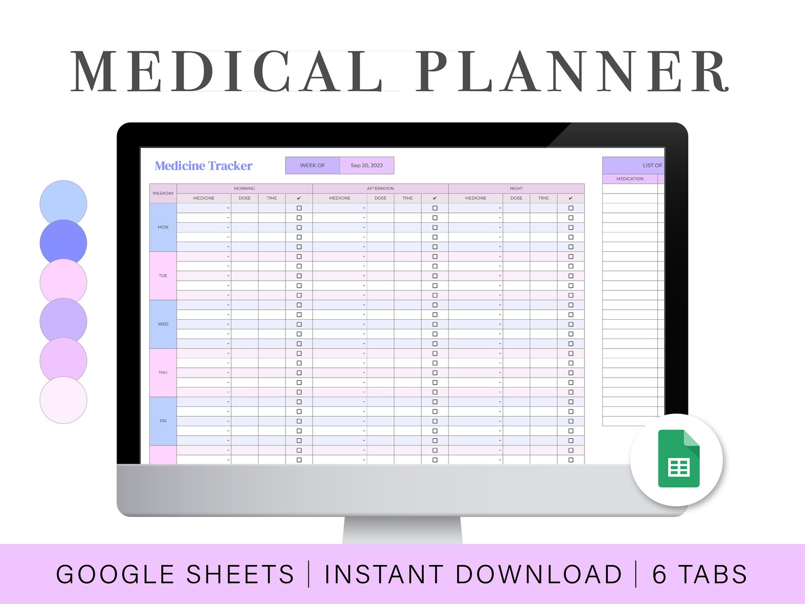 Medical Planner Spreadsheet | Digital Medication Tracker | Appointment ...