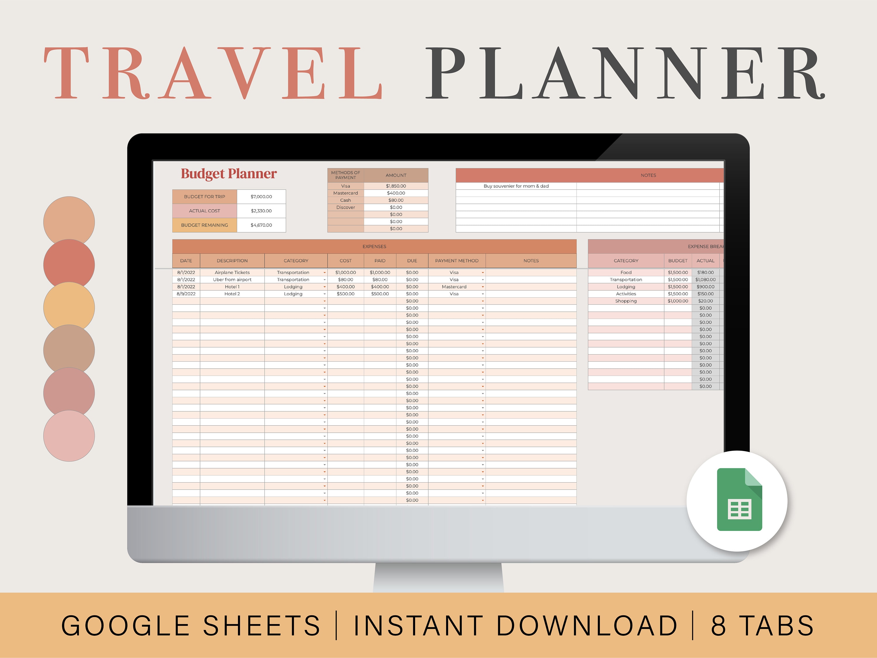 Digital Travel Planner Google Sheets Spreadsheet Packing List Vacation ...
