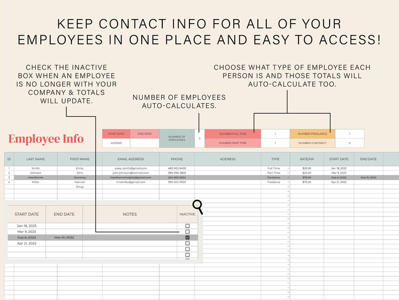 Employee Info and Absence Tracker Monthly Employee Schedule - Etsy