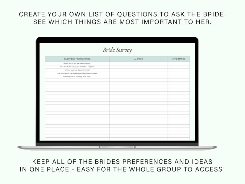 Bachelorette Party Planning Spreadsheet Bachelorette Trip Planner ...