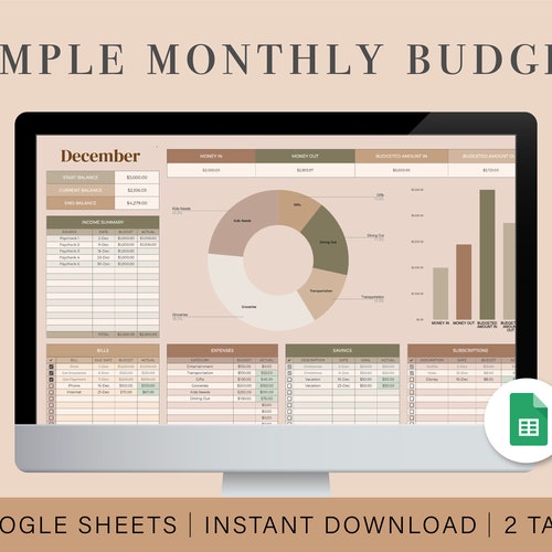 Monthly Budget Spreadsheet Google Sheets Budget Template - Etsy