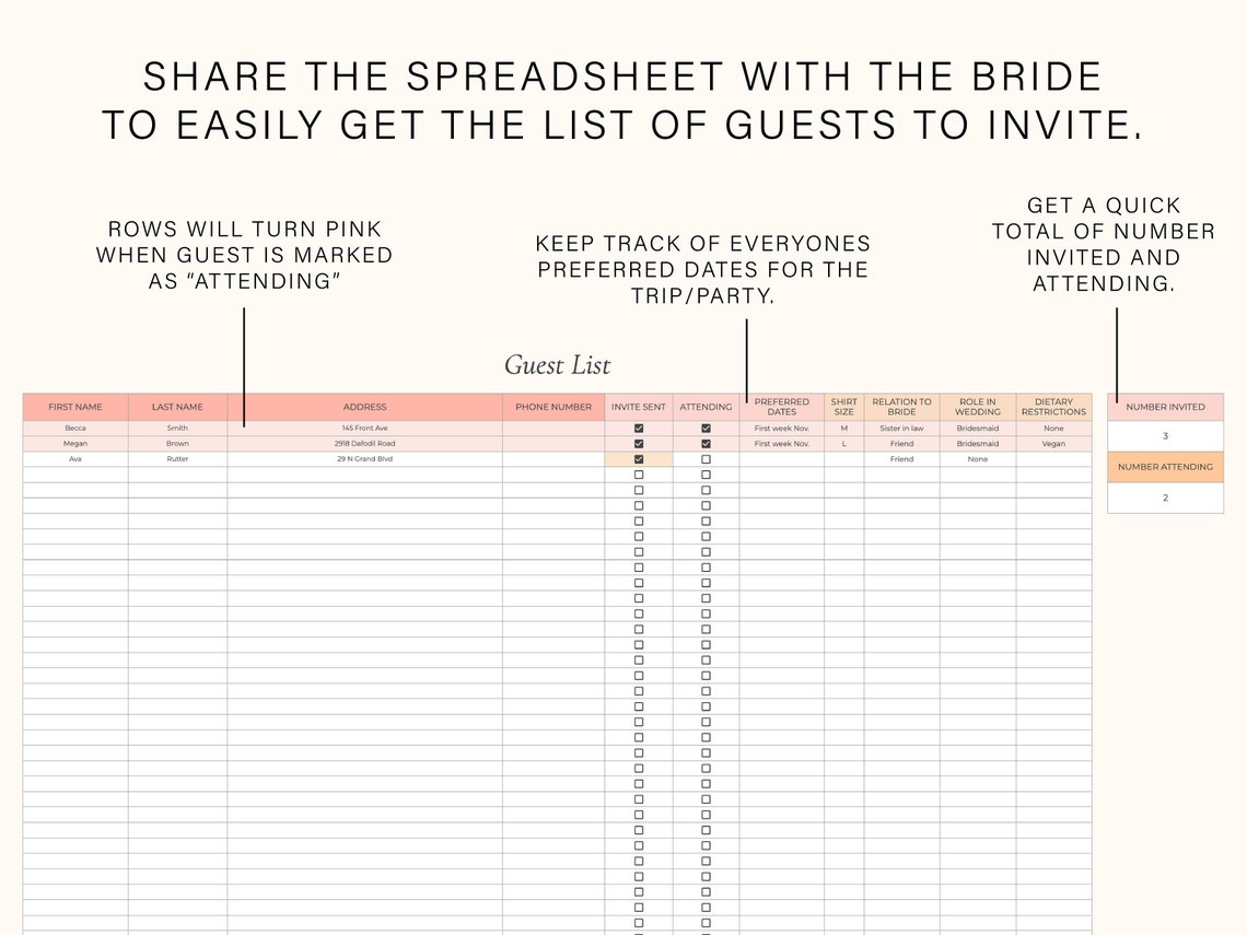 Bachelorette Party Planning Spreadsheet Bachelorette Trip - Etsy