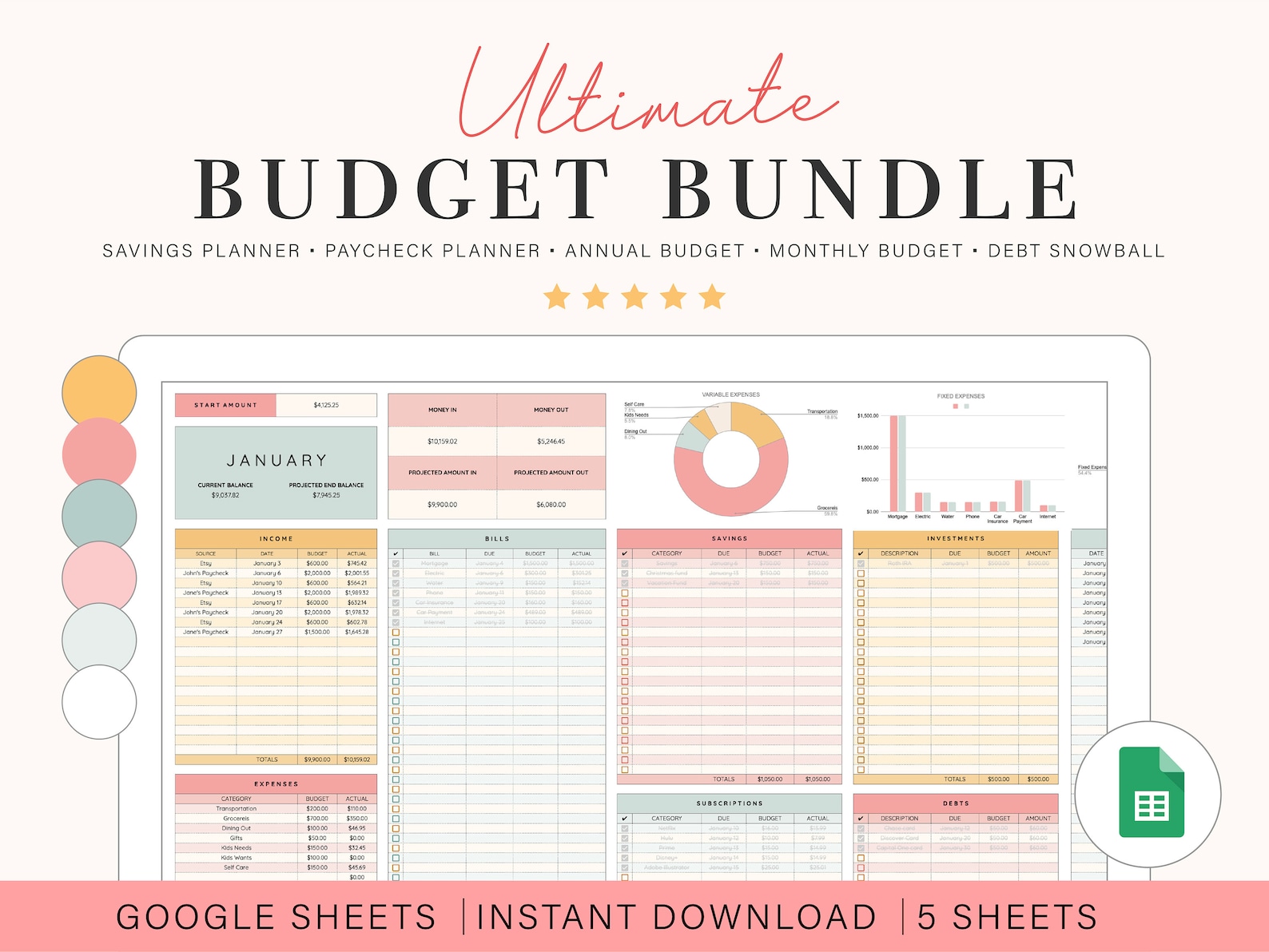 Budget Bundle Spreadsheet Template for Google Sheets Spreadsheet | Annual Budget | Monthly ...
