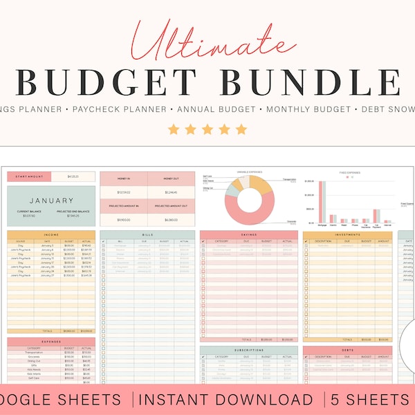 Budget Bundle Spreadsheet Template for Google Sheets Spreadsheet Annual Budget Monthly Budget ...