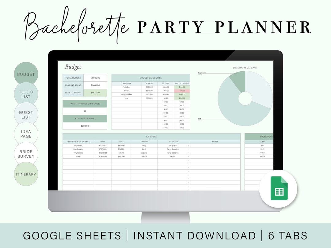 Bachelorette Party Planning Spreadsheet | Bachelorette Trip Planner | Google Sheets Spreadsheet ...