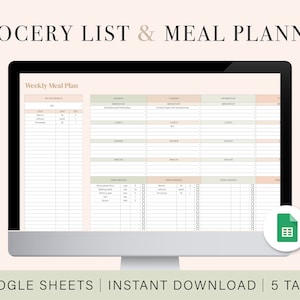 Digital Grocery List & Meal Planner | Google Sheets | Spreadsheet ...