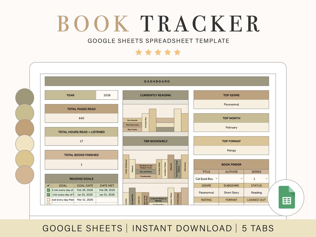Book Tracker Spreadsheet for Google Sheets | Reading Log | Digital ...