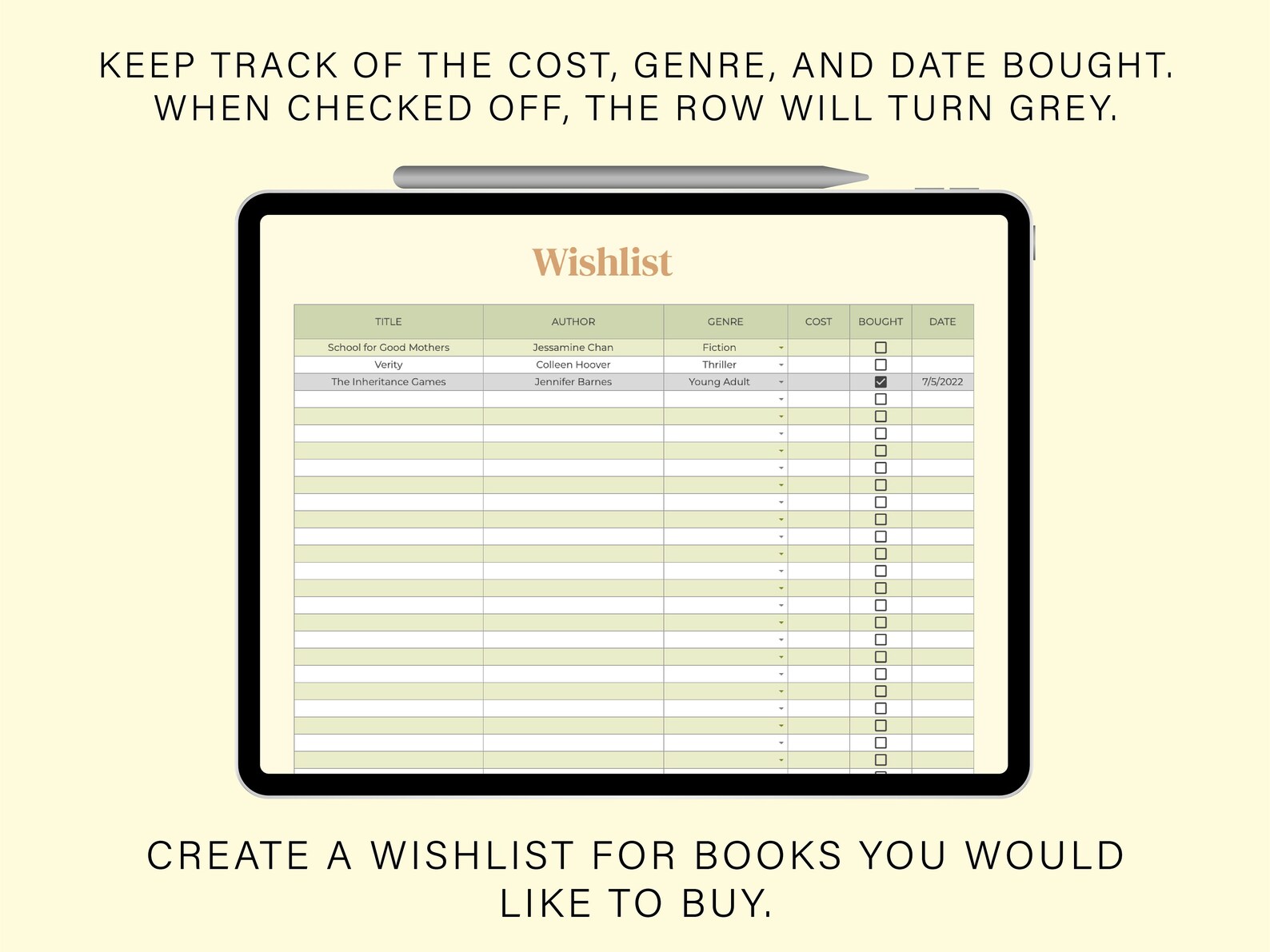 Book Tracker Spreadsheet Reading Log Google Sheets - Etsy
