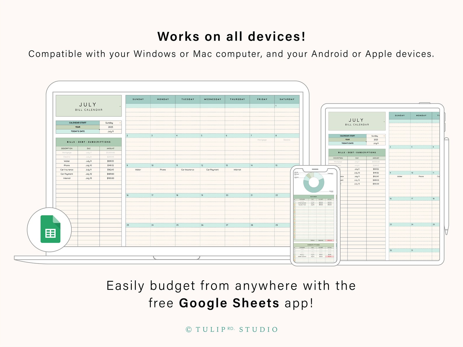 Annual Budget Spreadsheet for Google Sheets Spending Tracker Bill ...