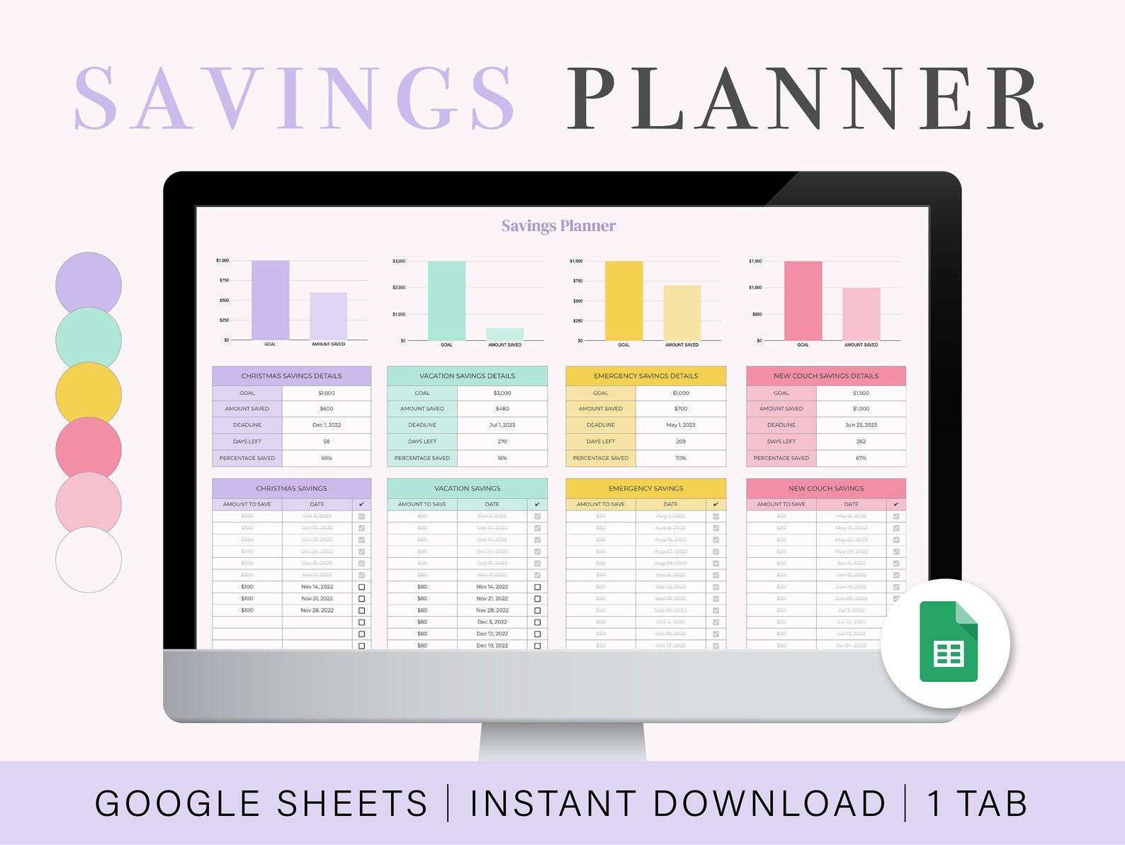 Digital Savings Planner Savings Tracking Spreadsheet - Etsy