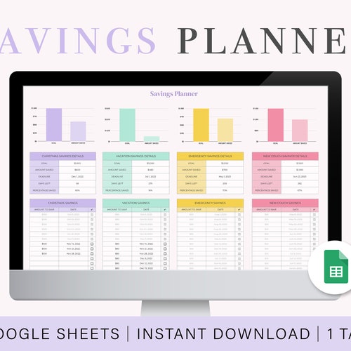 Digital Savings Planner Savings Tracking Spreadsheet - Etsy