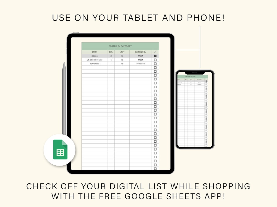 Digital Grocery List & Meal Planner Google Sheets Spreadsheet Weekly ...