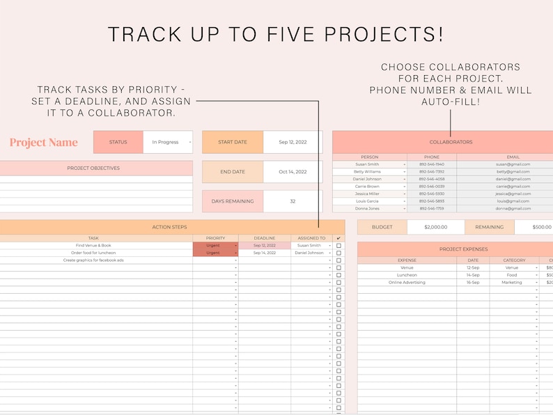 Project Management Planner Spreadsheet Small Business - Etsy
