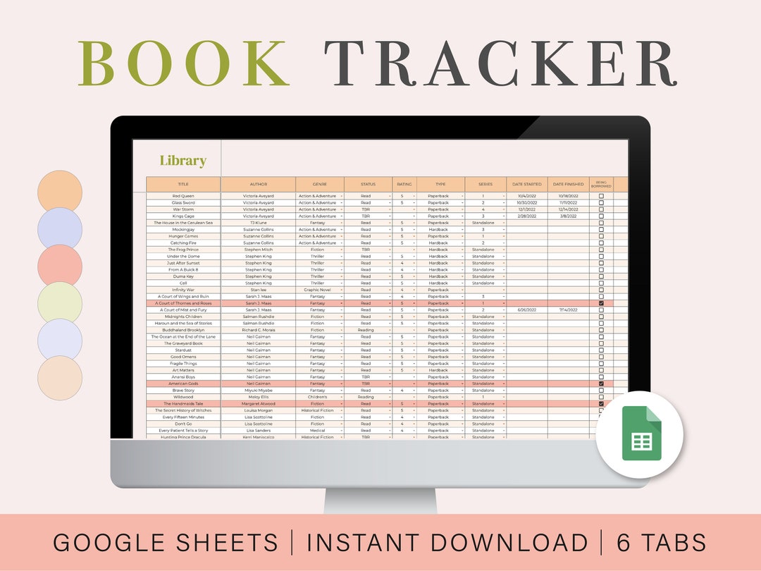 Book Tracker Spreadsheet | Reading Log | Google Sheets | Bibliophile ...
