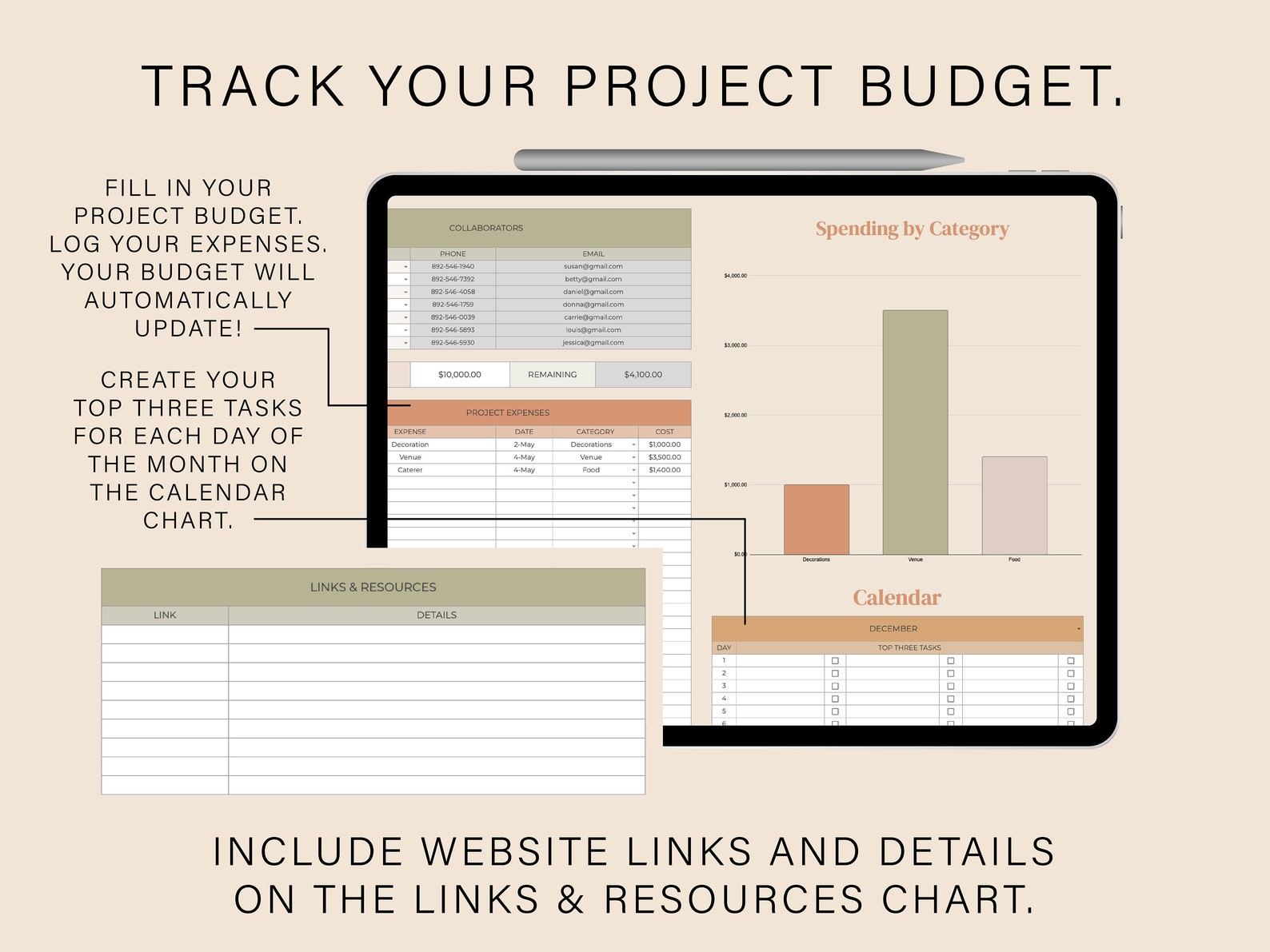 Project Management Planner Spreadsheet | Small Business Project Tracker ...