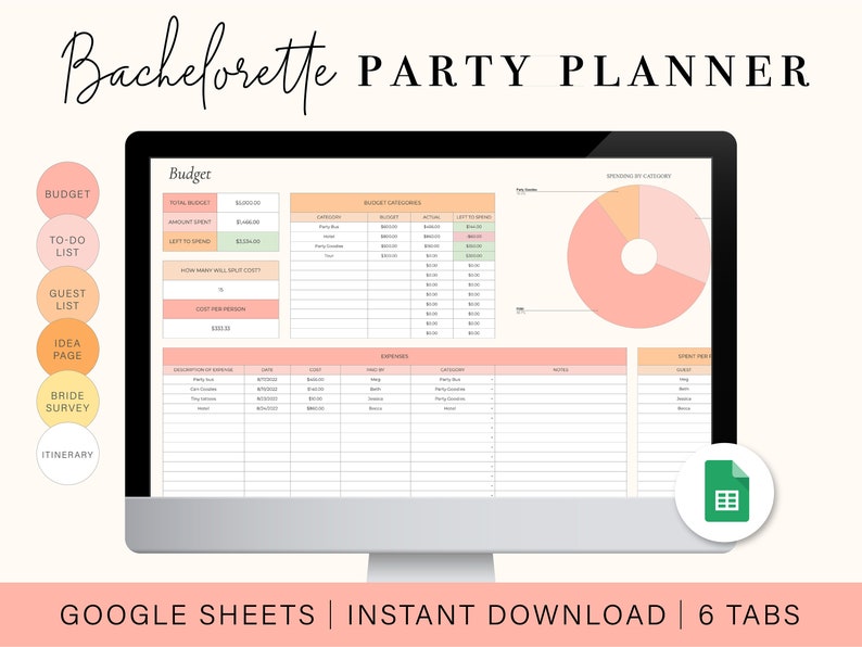 Bachelorette Party Planning Spreadsheet | Bachelorette Trip Planner ...