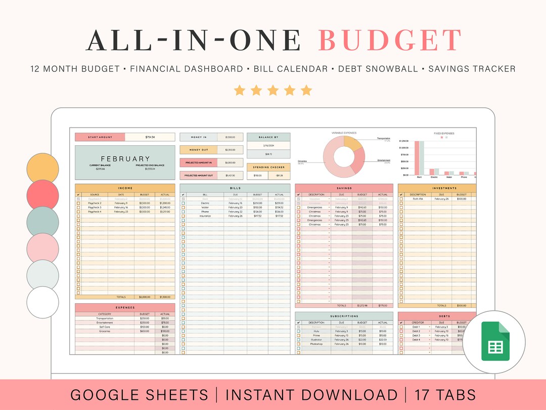 All in One Budget Spreadsheet | Google Sheets Budget Template ...