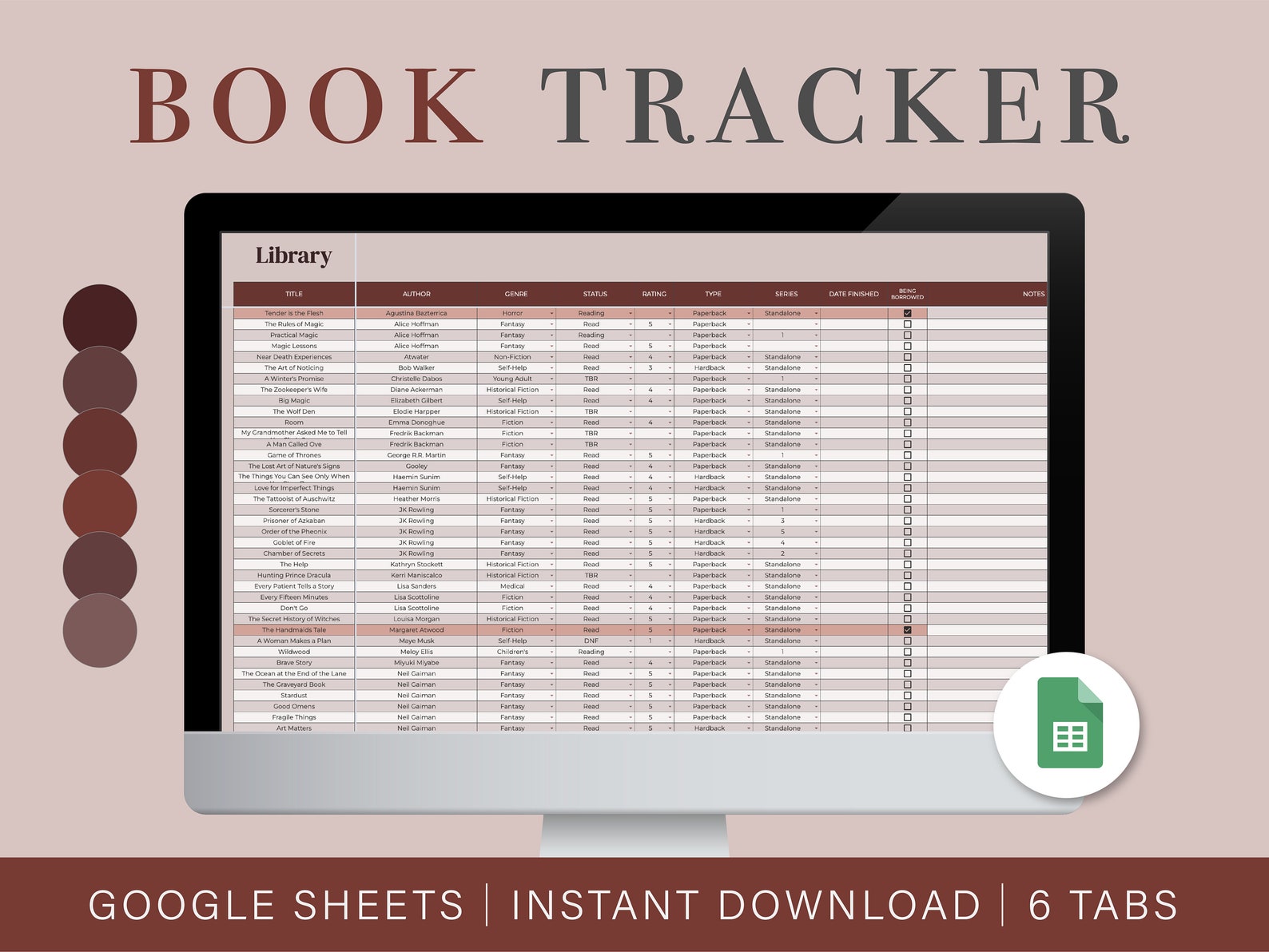 Book Tracker Spreadsheet Reading Log Google Sheets - Etsy