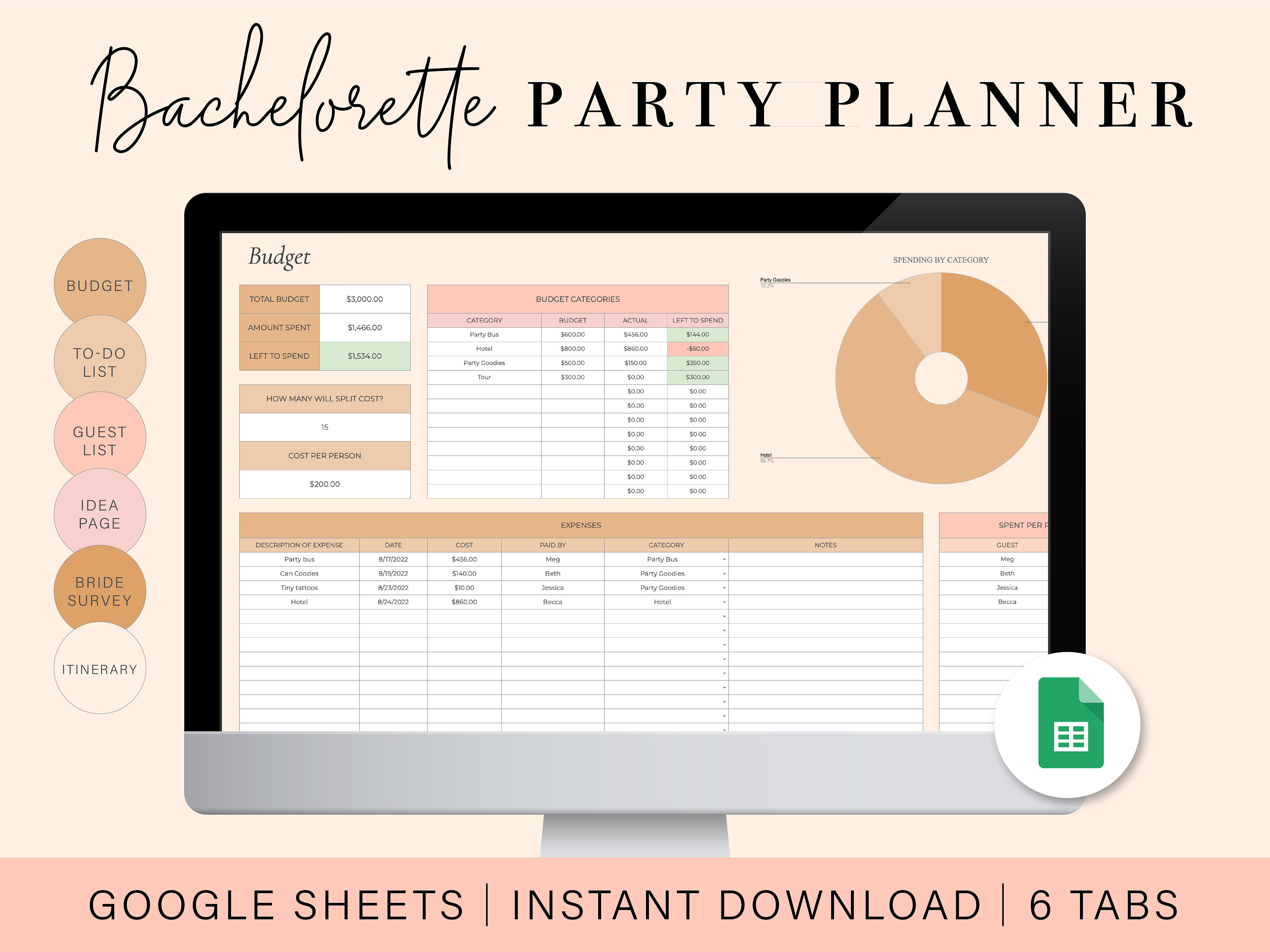 Bachelorette Party Planning Spreadsheet Bachelorette Trip - Etsy