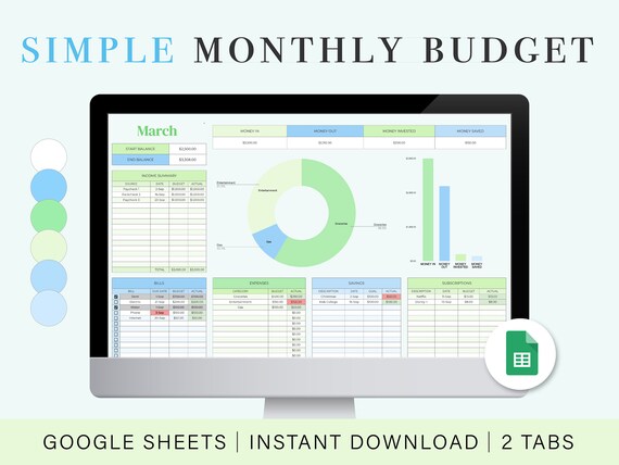 Monthly Budget Spreadsheet Google Sheets Budget Template - Etsy