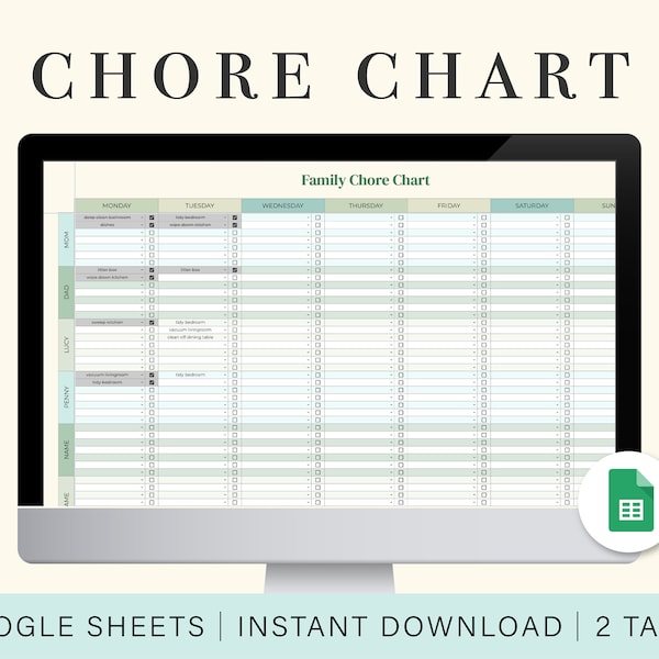 Google Sheet Chore Chart - Etsy
