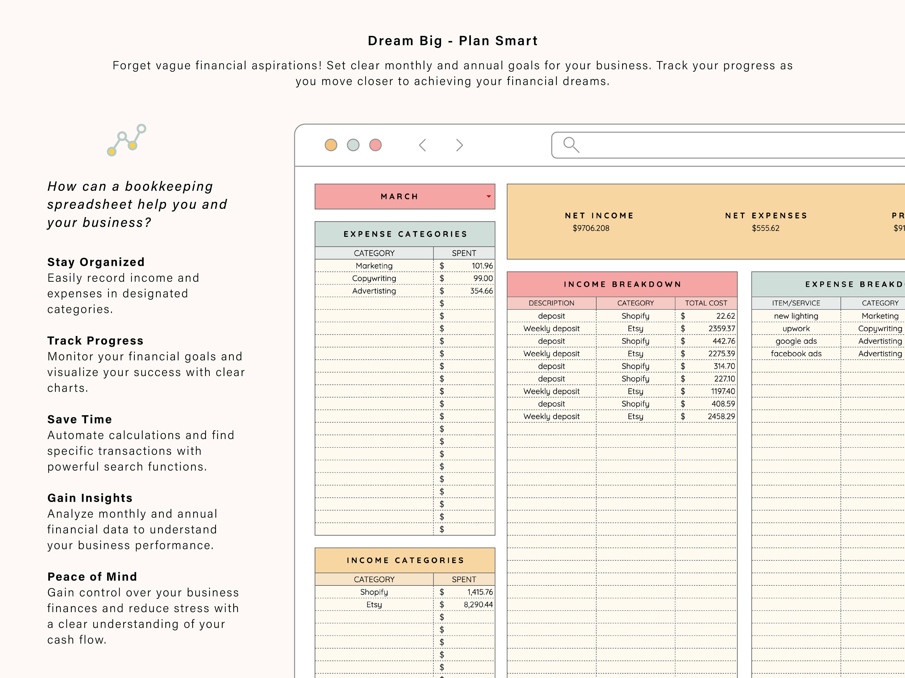 Business Bookkeeping Spreadsheet Template for Google Sheets | Business ...