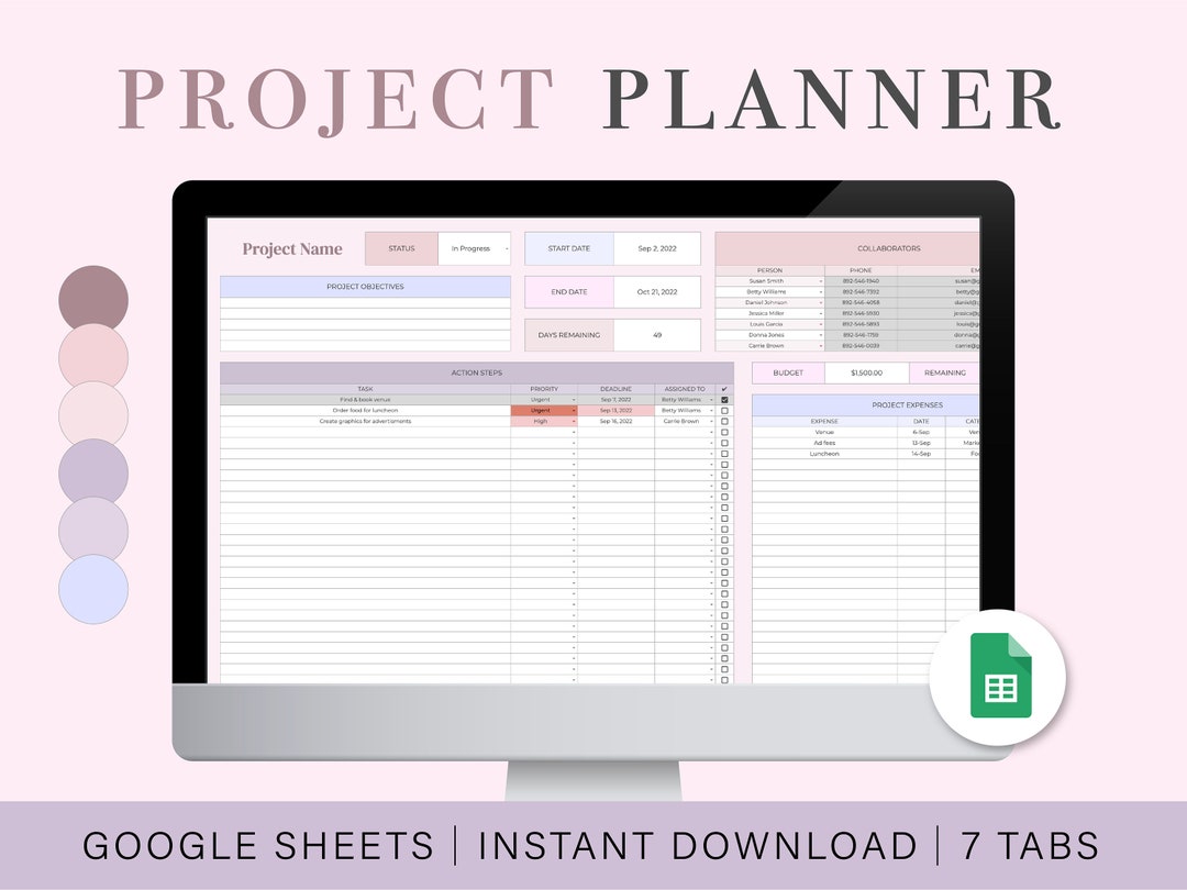 Project Management Planner Spreadsheet | Small Business Project Tracker ...