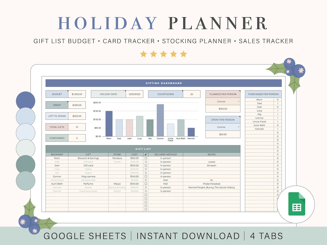 Holiday Planner Christmas Gift Tracker Gift Tracking Spreadsheet Google ...