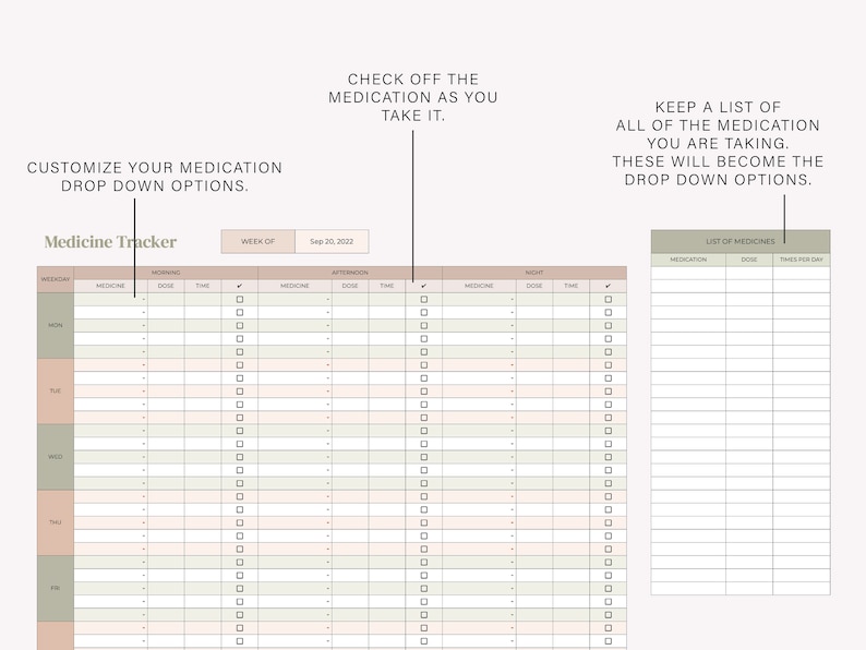 Medical Planner Spreadsheet | Digital Medication Tracker | Appointment ...