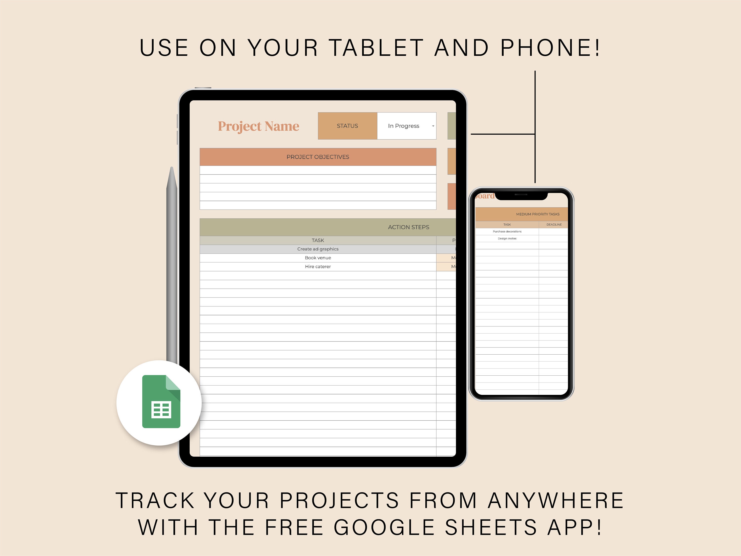 Project Management Planner Spreadsheet | Small Business Project Tracker ...