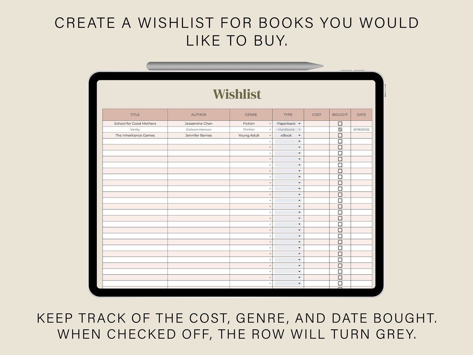 Book Tracker Spreadsheet | Reading Log | Google Sheets | Bibliophile ...