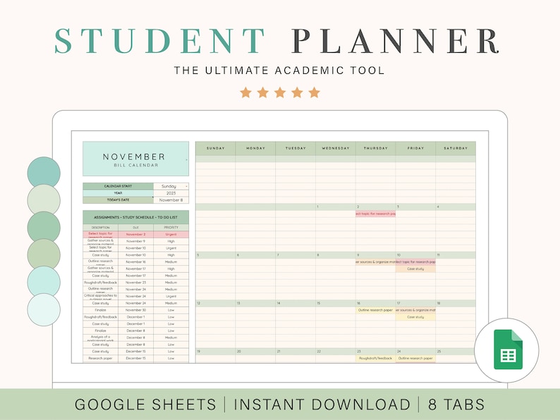 Digital Student Planner College Planner Course Tracker Google Sheets ...