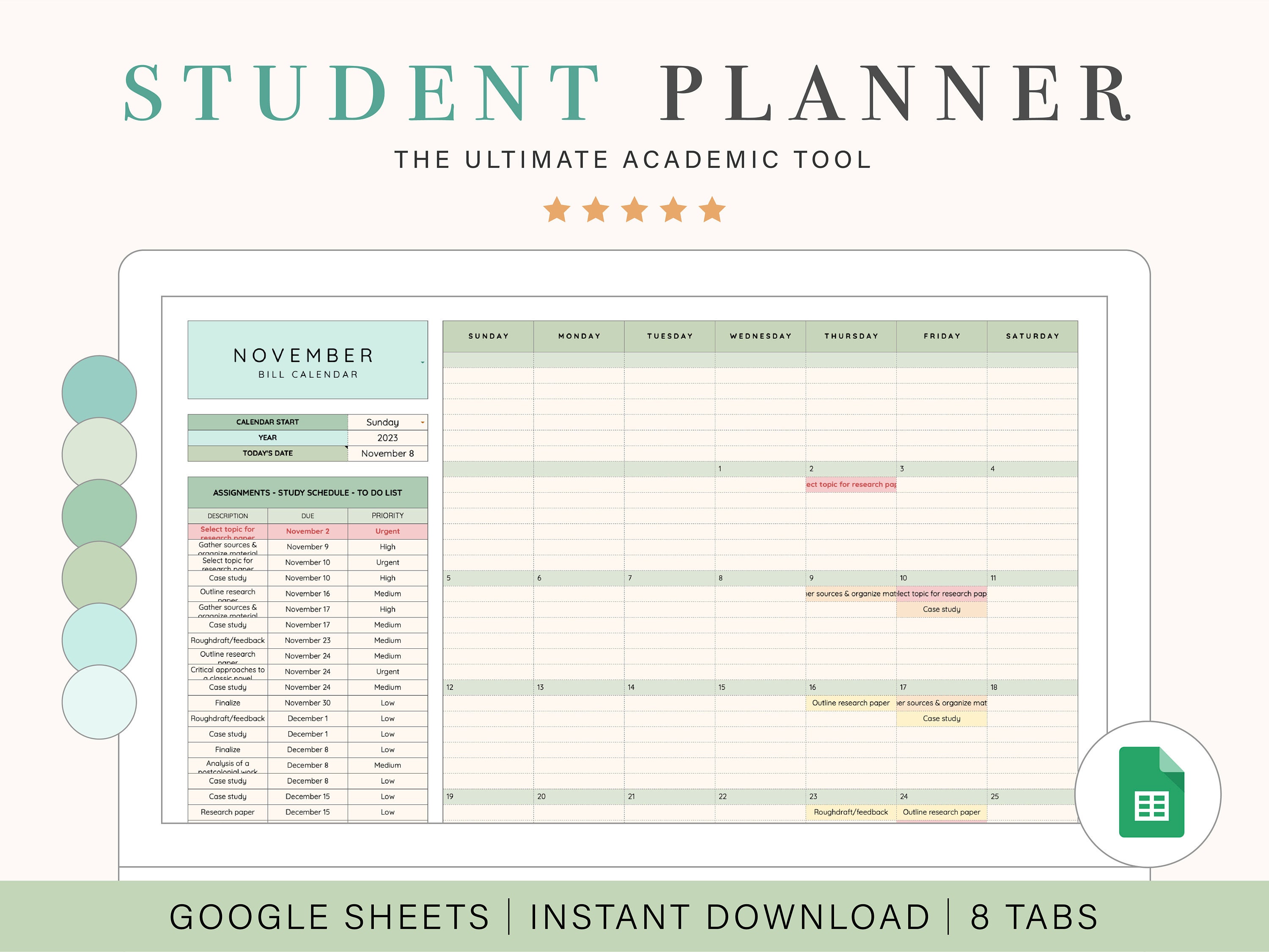 Digital Student Planner College Planner Course Tracker Google Sheets ...
