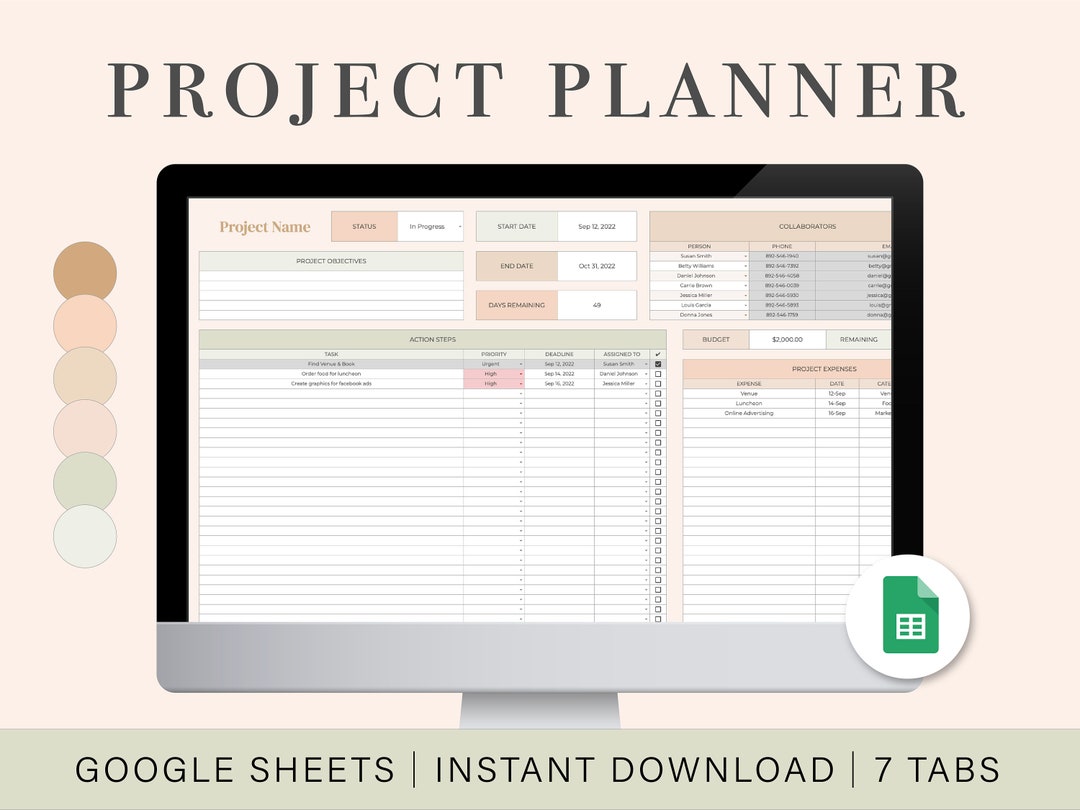 Project Management Planner Spreadsheet | Small Business Project Tracker ...