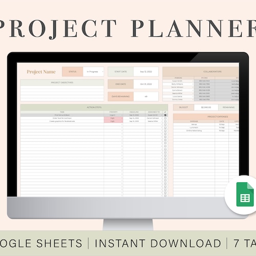 Project Management Planner Spreadsheet Small Business - Etsy