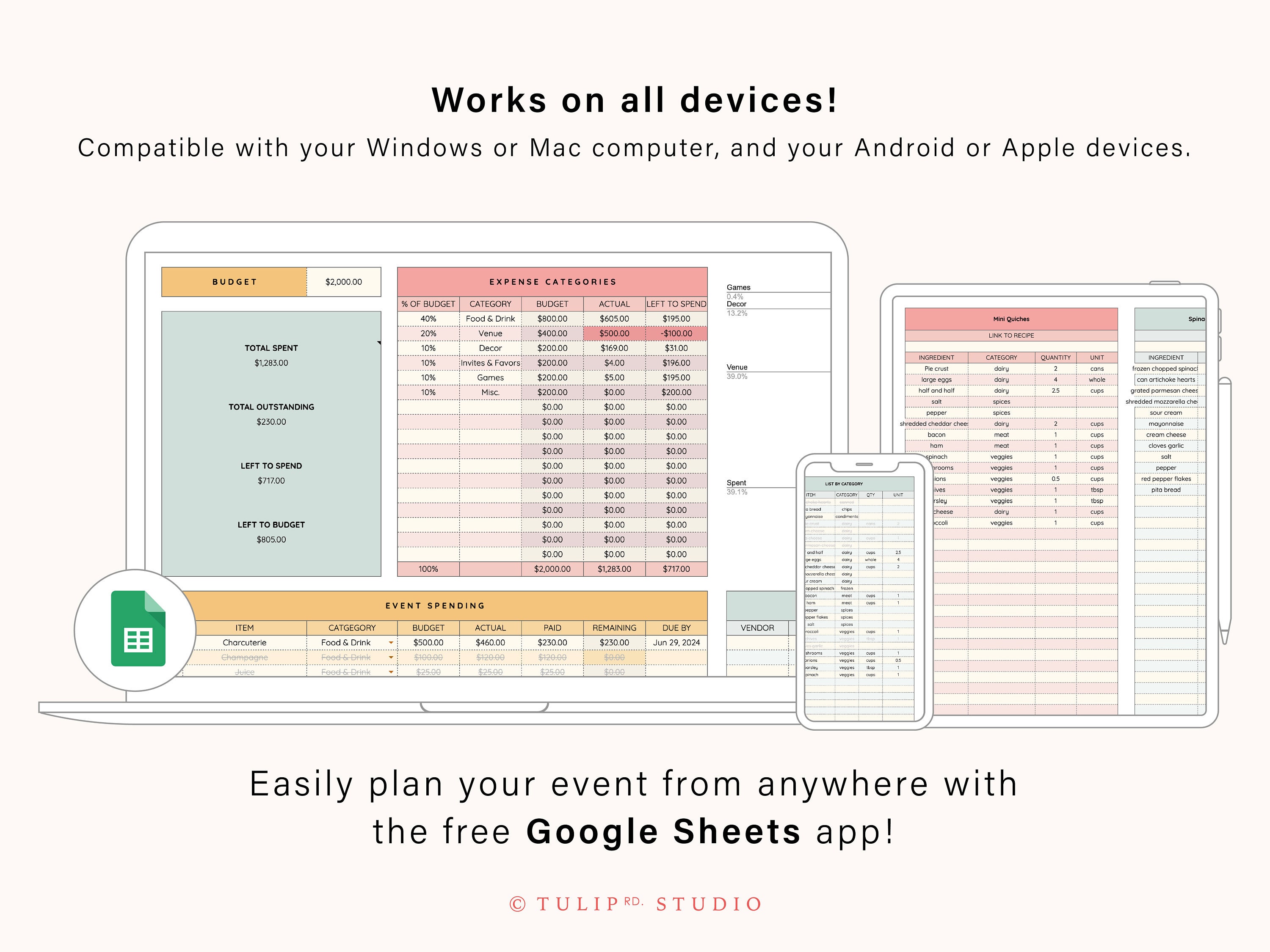 Event Planner Spreadsheet Google Sheets Spreadsheet Template Digital ...