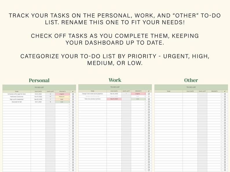 Task Tracking Spreadsheet Task Planner Digital to Do List - Etsy
