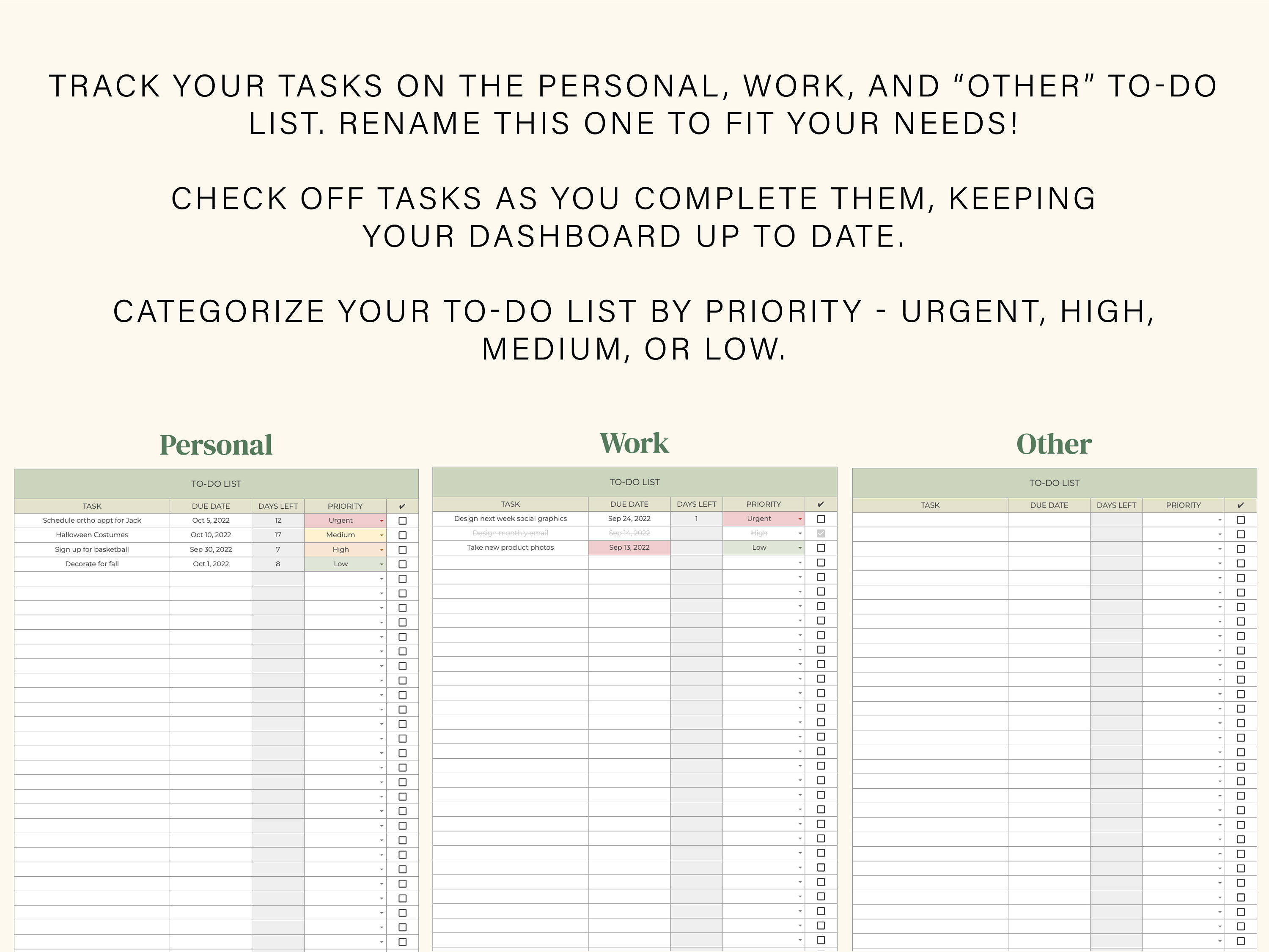 Task Tracking Spreadsheet Task Planner Digital to Do List - Etsy
