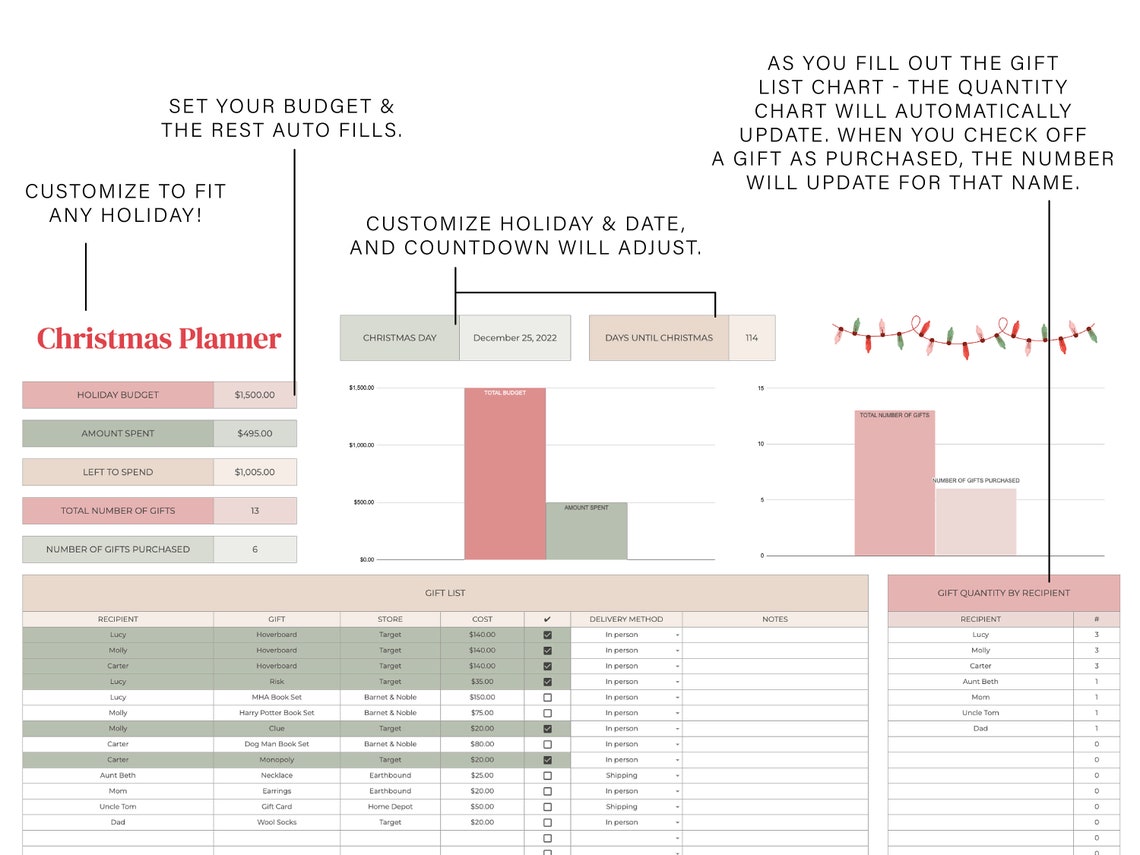 Holiday Planner Christmas Gift Tracker Gift Tracking - Etsy