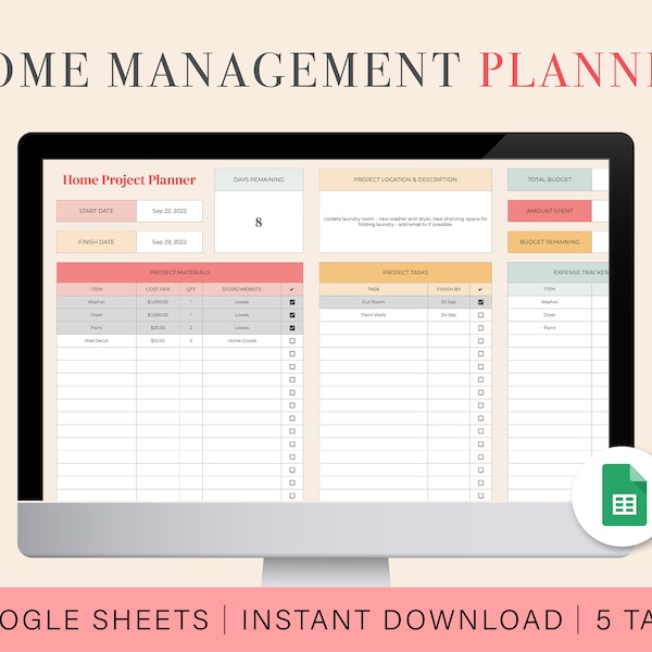 Home Maintenance Schedule Google Sheets - Etsy