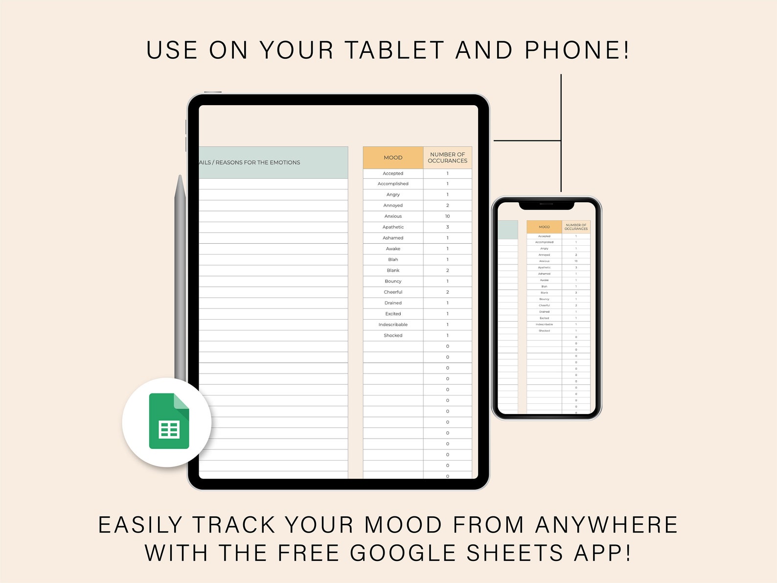Mood Tracker Spreadsheet | Mood Tracking Template | Google Sheets | Spreadsheet Template ...