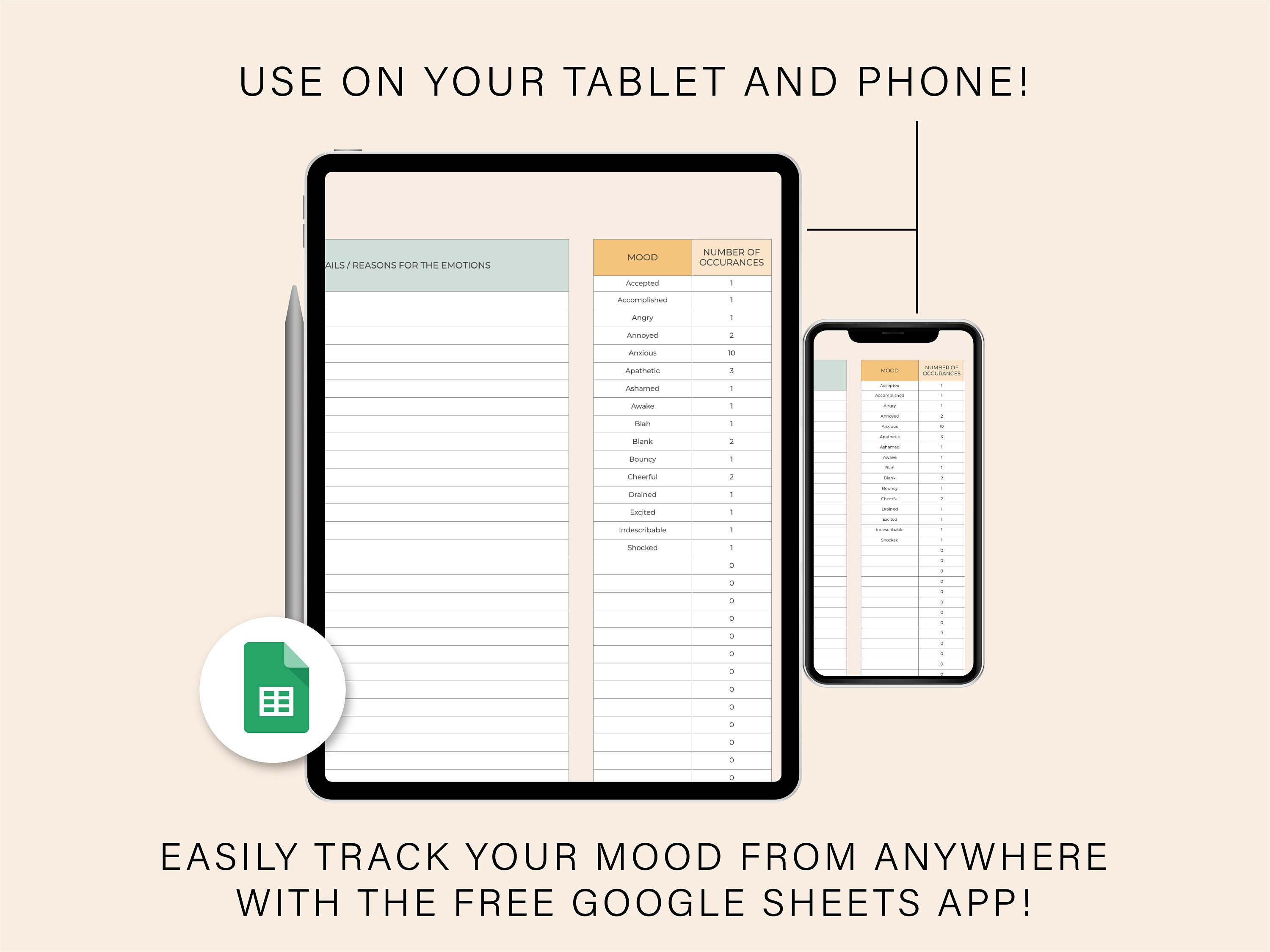 Mood Tracker Spreadsheet | Mood Tracking Template | Google Sheets ...
