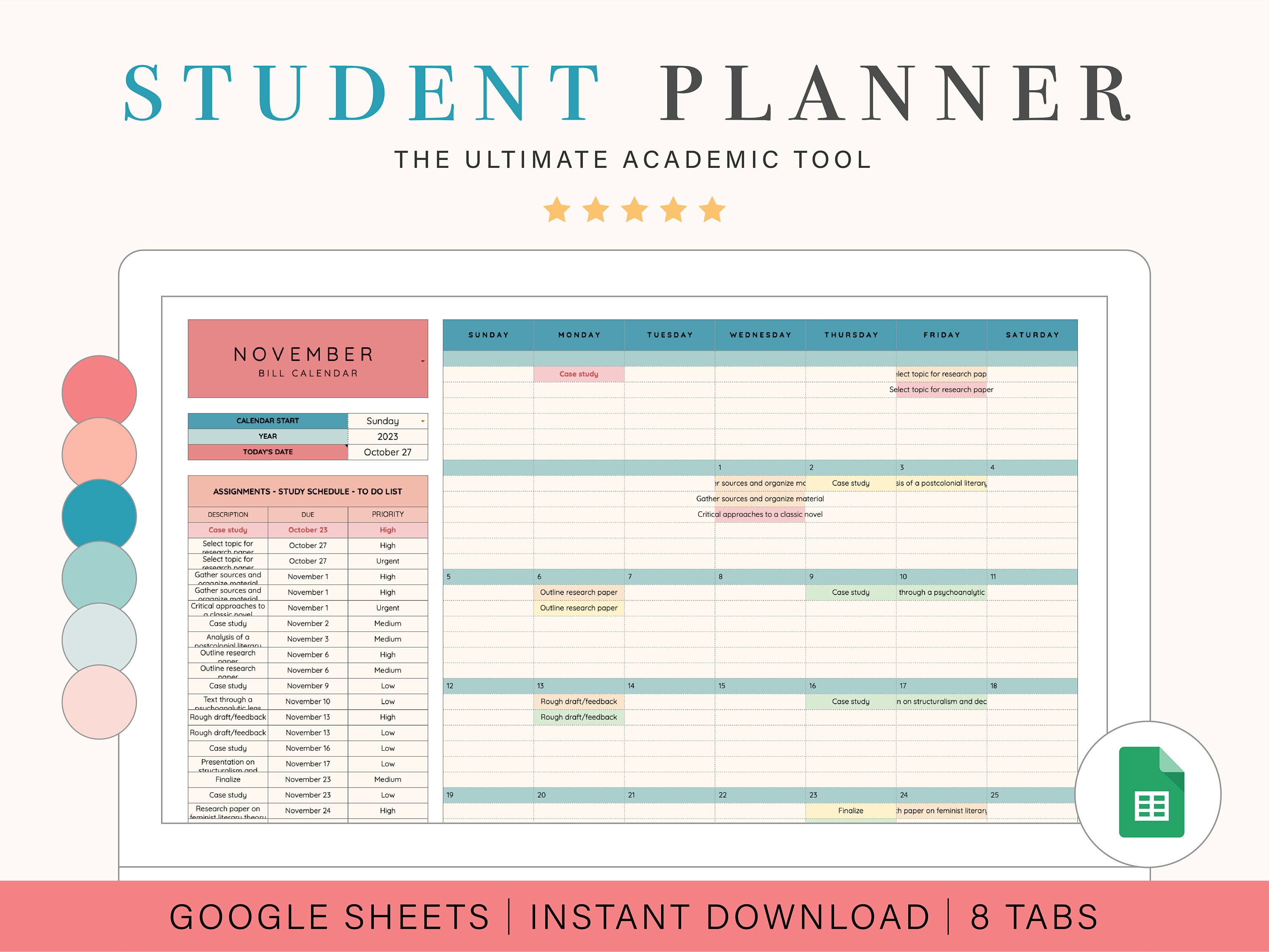 Digital Student Planner College Planner Course Tracker Google Sheets ...