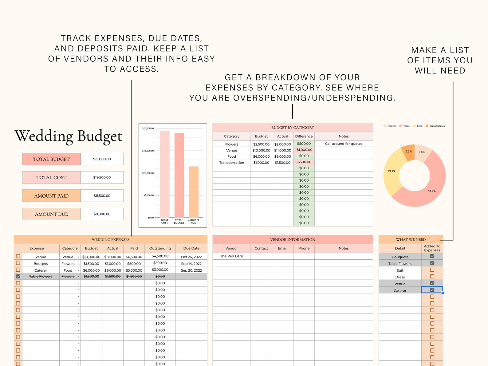 Wedding Planning Spreadsheet Wedding Budget Planner - Etsy