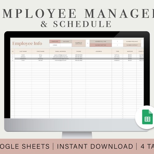Detailed Employee Schedule Template Excel / Google Sheets - Etsy