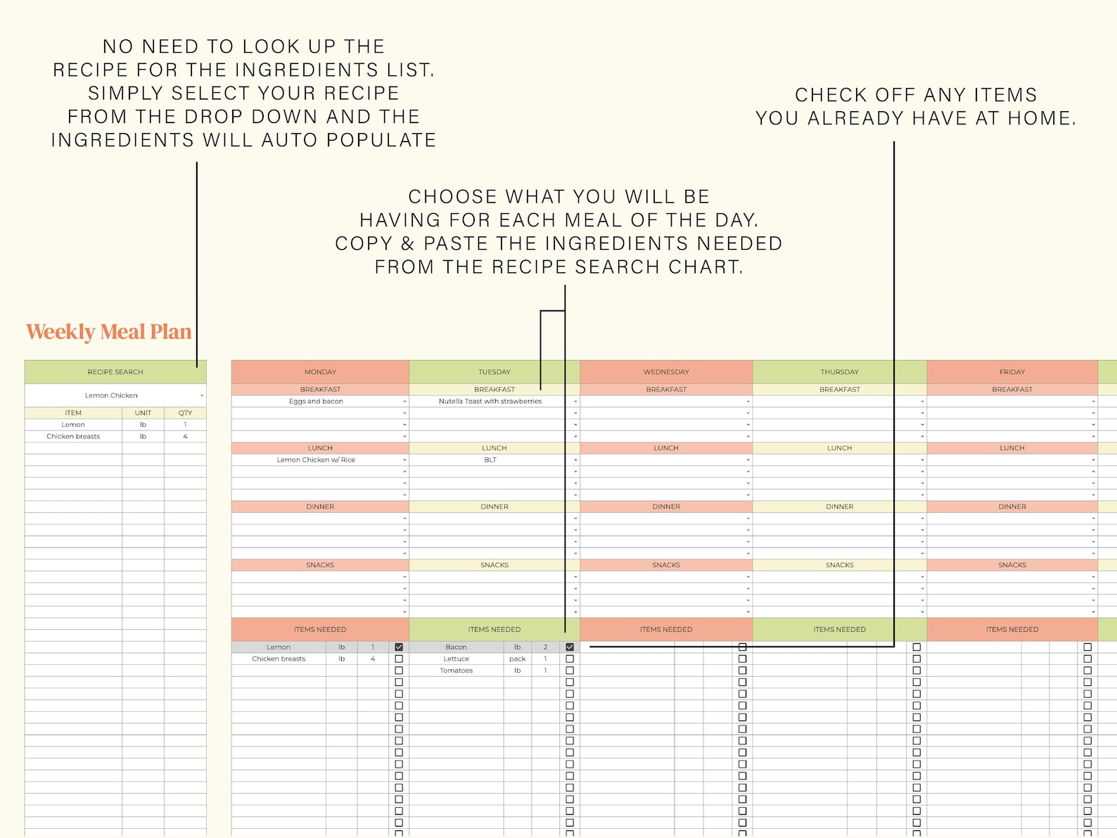 Digital Grocery List & Meal Planner | Google Sheets | Spreadsheet ...